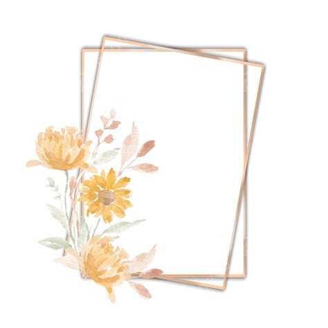 해바라기 수채화 골드 프레임 혼례 초대 꽃 Png 일러스트 및 Psd 이미지 무료 다운로드 Pngtree