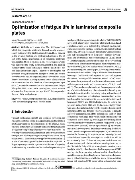 Pdf Optimization Of Fatigue Life In Laminated Composite Plates