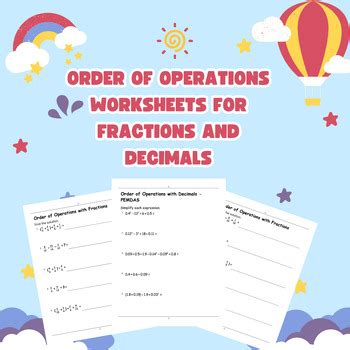 Decimal And Fraction Pemdas Worksheets Answer Key Included Tpt