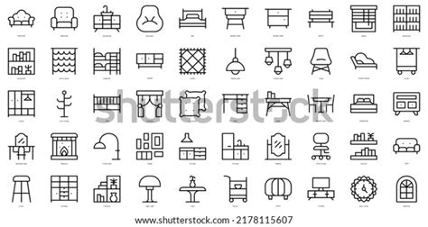 Set Thin Line Furniture Icons Vector Stock Vector Royalty Free 2178115607 Shutterstock