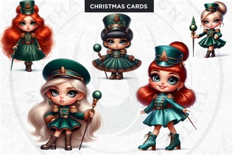 Chibi Nutcracker Christmas Girls Clipart Set