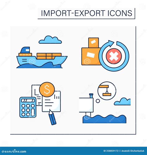 Import And Export Color Icons Set Stock Vector Illustration Of Icons