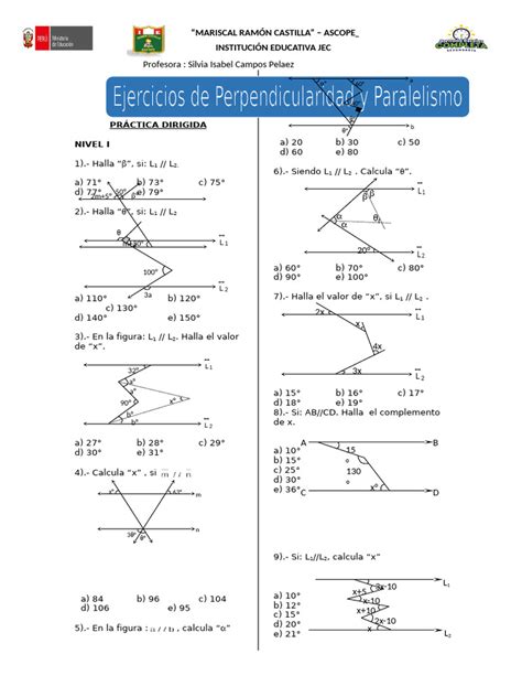 Ejercicios de Perpendicularidad y Paralelismo para Cuarto de Secundaria ...