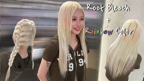 홍대미용실 백금발 뿌리탈색 레인보우 포인트 백금발 포인트붙임머리 홀로그램염색 Youtube