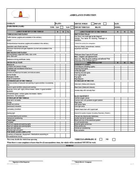 Ambulance Inspection Pdf Vehicles Ambulance