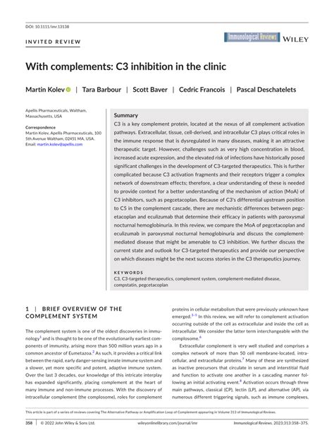 With Complements C3 Inhibition In The Clinic Request Pdf