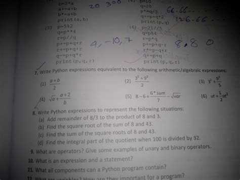 7 Write Python Expressions Equivalent To The Following Arithmeticalgebr