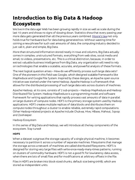 Big Data Introduction And Ecosystems Pdf Apache Hadoop Map Reduce