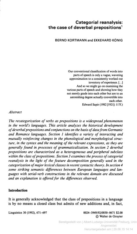 Pdf Categorial Reanalysis The Case Of Deverbal Prepositions