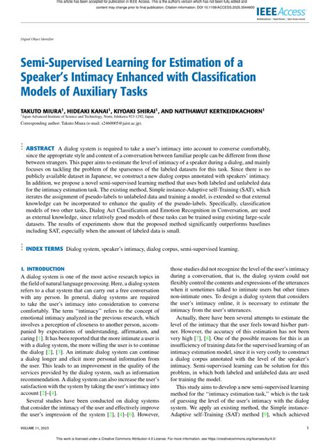 Pdf Semi Supervised Learning For Estimation Of A Speakers Intimacy Enhanced With