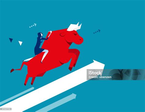 사업가 황소를 타고 컨셉 비즈니스 벡터 일러스트입니다 평면 디자인 스타일입니다 만화에 대한 스톡 벡터 아트 및 기타 이미지 만화 호황 개발 Istock