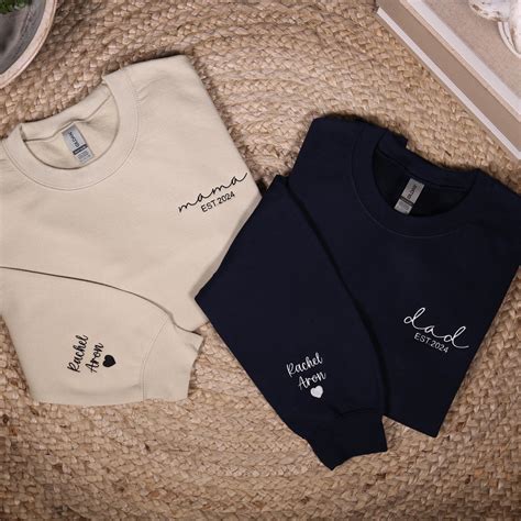Custom Embroidered Mama And Dad Sweatshirt Personalized Matching Mom Dad