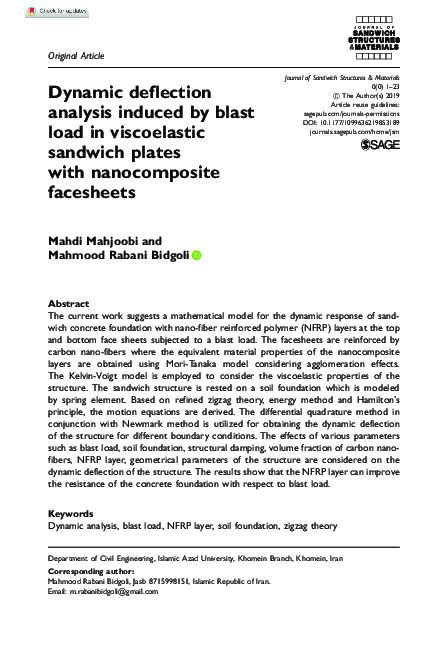 Pdf Dynamic Deflection Analysis Induced By Blast Load In Viscoelastic Sandwich Plates With
