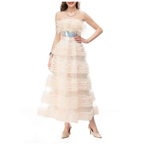 Aella Cream Feather Dress Velvet Collection Pakistan