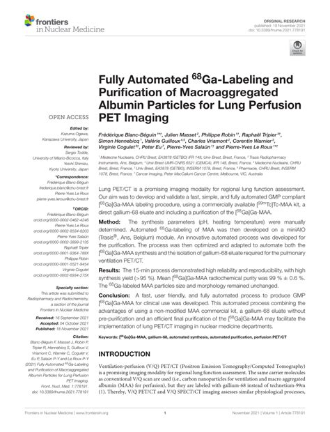 Pdf Fully Automated 68ga Labeling And Purification Of Macroaggregated