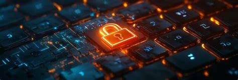 Closeup Of An Illuminated Lock Icon On A Keyboard With Circuitry Details Representing