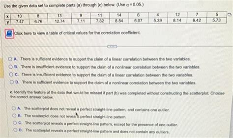 solved use the given data set to complete parts a through