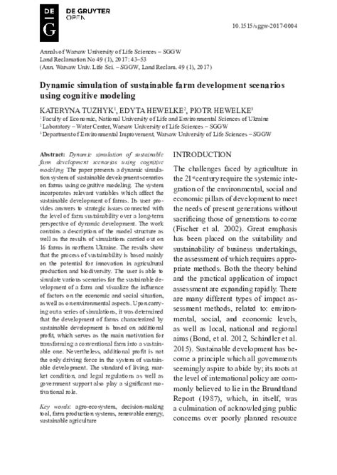 Pdf Dynamic Simulation Of Sustainable Farm Development Scenarios Using Cognitive Modeling