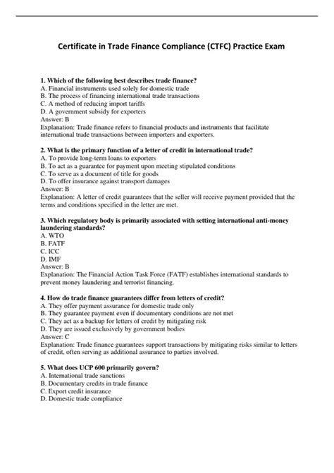 Certificate In Trade Finance Compliance Ctfc Practice Exam Computers Stuvia Us