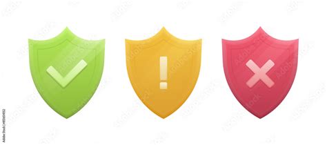 3d Shield With Check Mark Exclamation Mark And Cross Mark Label Yes