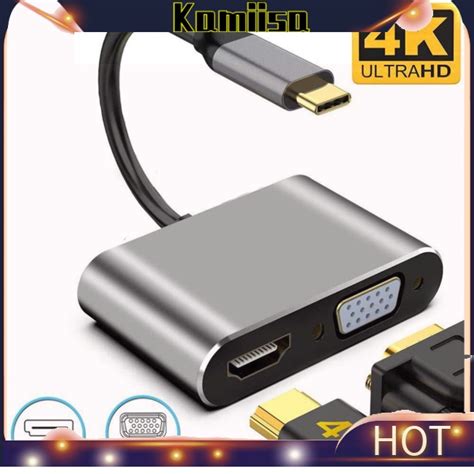 Interface Multimídia Kami Usb C Para Hd Adaptador Multiportas Vga 4k 1080p Digital Monitor