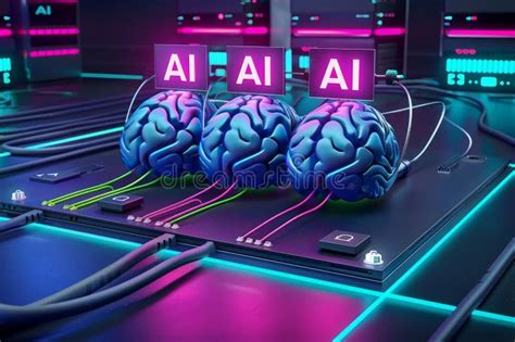 Dual Ai Brains On A Circuit Board High Tech Digital Illustration Vibrant Colors Artificial