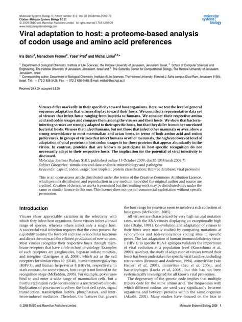 Pdf Viral Adaptation To Host A Proteome Based Analysis Of Codon Usage And Amino Acid Preferences