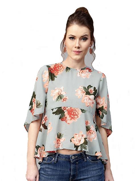 Poison Ivy Casual Short Sleeve Floral Print Women Ice Bluetop Wear