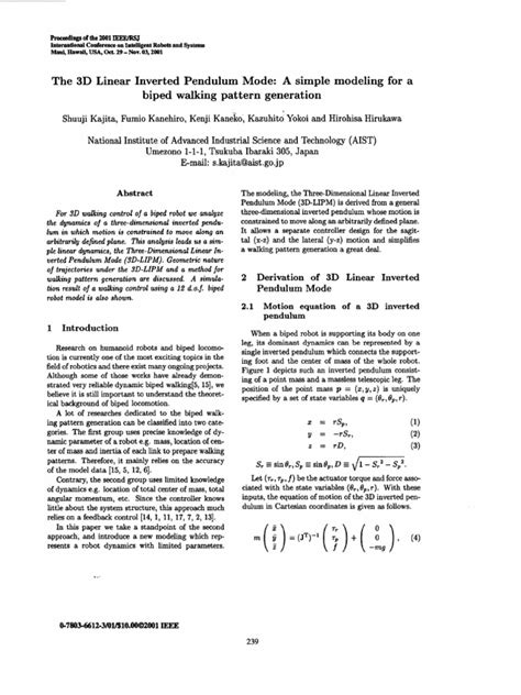 The 3d Linear Inverted Pendulum Mode A Simple Modeling For A Bip Pdf
