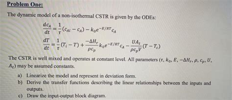 Solved The Dynamic Model Of A Non Isothermal CSTR Is Given Chegg
