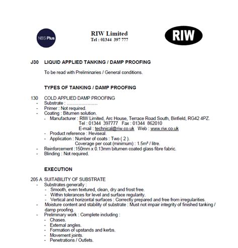 Nbs Specification Clauses Technical Downloads