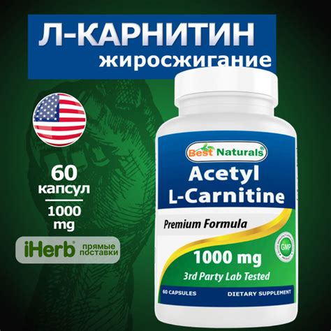 Acetyl L-Carnitine, Best Naturals, Л-карнитин 1000 мг 60 капсул ...