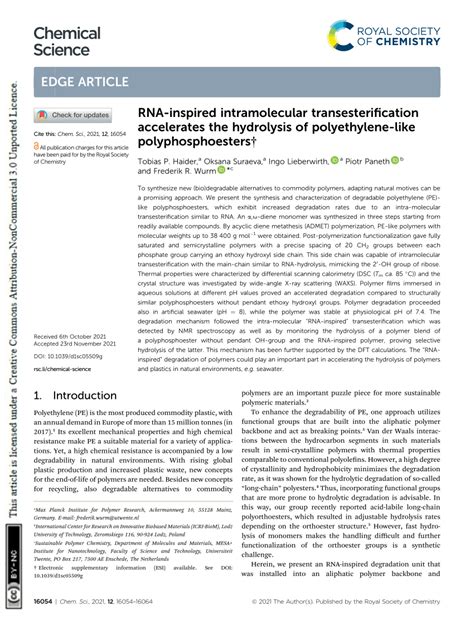 Pdf Rna Inspired Intramolecular Transesterification Accelerates The
