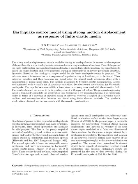 Pdf Earthquake Source Model Using Strong Motion Displacement As