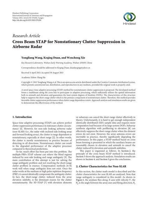 Pdf Cross Beam Stap For Nonstationary Clutter Suppression In Airborne
