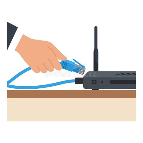 hand connecting ethernet cable to wireless router for internet network