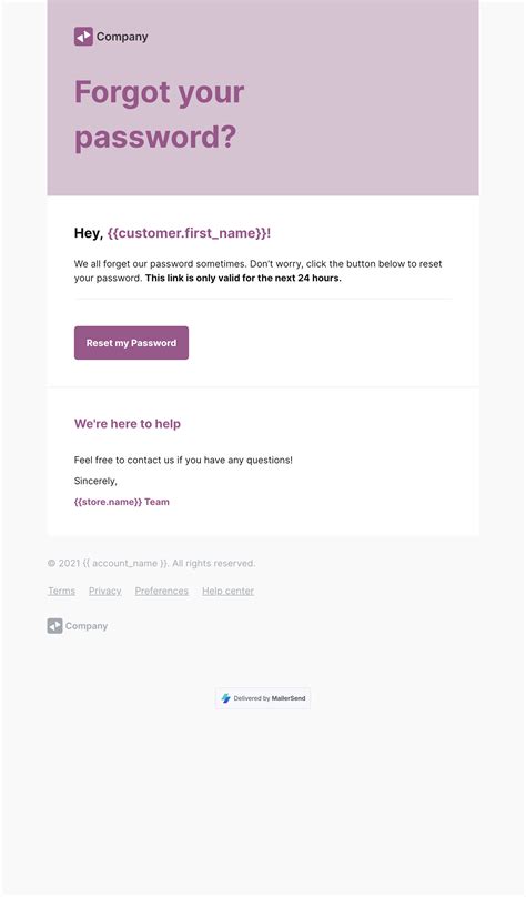 password reset email template for woocommerce mailersend