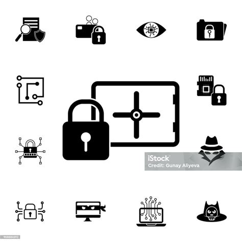은행 안전 자물쇠 아이콘입니다 사이버 아이콘의 집합입니다 표지판 개요 기호 컬렉션 정보 그래픽 모바일 응용 프로그램 웹 디자인 웹 사이트에 대 한 간단한 아이콘 강철에 대한