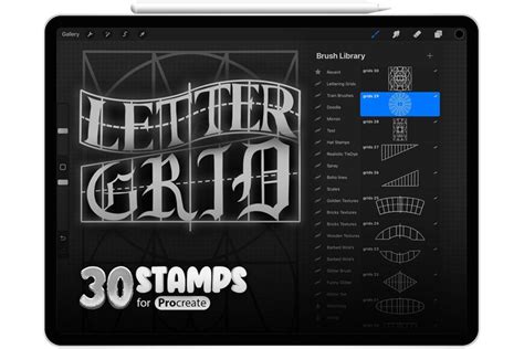 30 Procreate Letter Grids Stamp Brushes