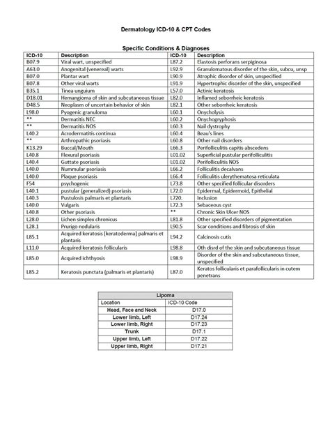 Pa Dermatology Handbook Icd 10 And Cpt Code List Etsy