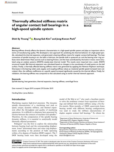 Pdf Thermally Affected Stiffness Matrix Of Angular Contact Ball Bearings In A High Speed