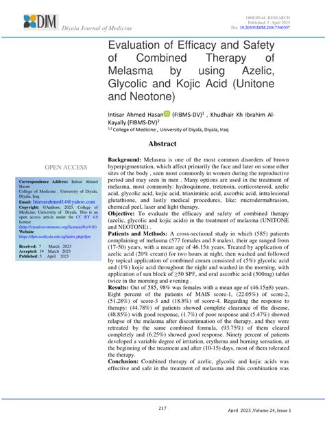 Pdf Evaluation Of Efficacy And Safety Of Combined Therapy Of Melasma