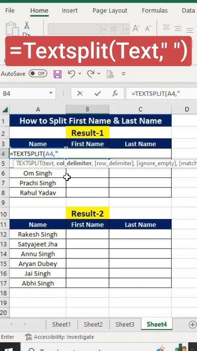 2 Patterns Of Split Names Excel Msexcel Shortsvideo Msexceltutorial Msexceltricks Shorts