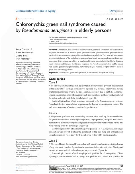 Pdf Chloronychia Green Nail Syndrome Caused By Pseudomonas