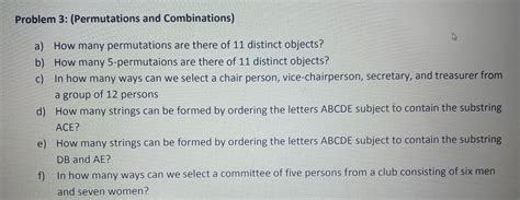 Solved Problem 3: (Permutations and Combinations) a) How | Chegg.com