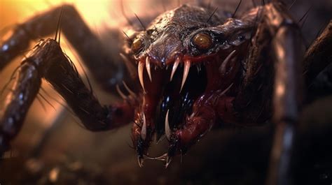Premium Photo A Spider With Sharp Teeth And A Large Dark Face With A Large Orange Colored