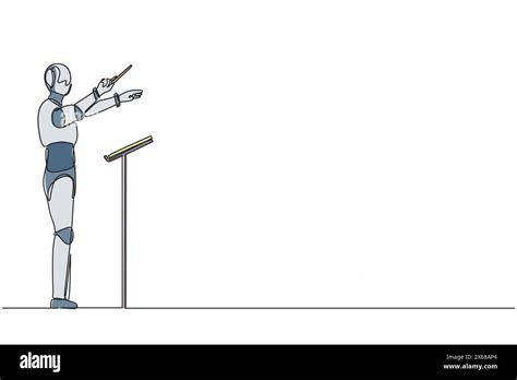 Single One Line Drawing Robot Music Conductor Directing Symphony Orchestra Future Technology