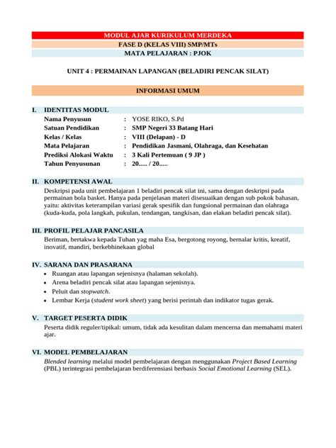 modul pjok 8 unit 4 pencak silat pdf