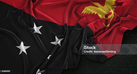 파푸아 뉴 기니 플래그 어두운 배경 3d에 주름이 렌더링 0명에 대한 스톡 벡터 아트 및 기타 이미지 0명 3차원 형태