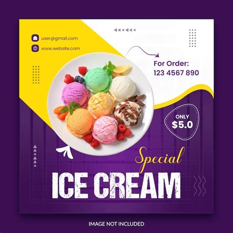 특별한 맛있는 아이스크림 소셜 미디어 포스트 디자인 템플릿 프리미엄 벡터